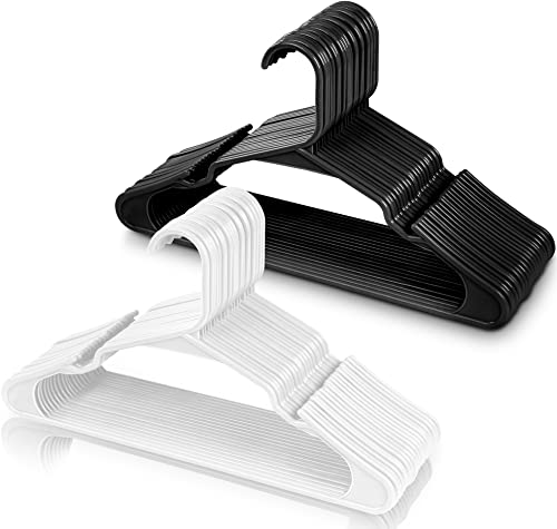 Utopia Home Plastic Hangers 100 Pack - Durable, Slim & Sleek Hangers with Shoulder Grooves - White & Black Clothes Hangers