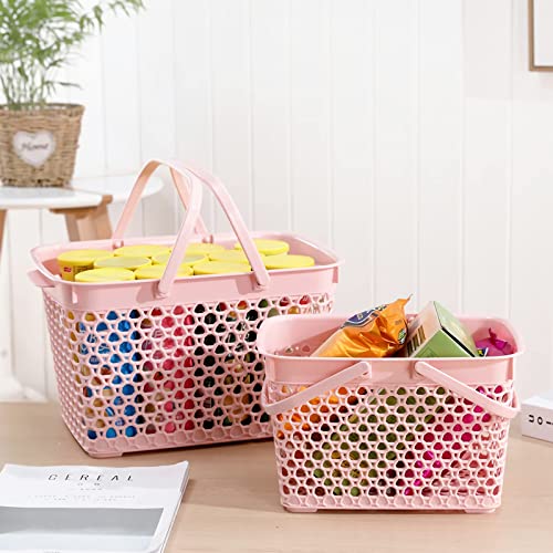 Anyoifax 2 Pack Portable Shower Caddy Tote, Plastic Storage Basket with Handle Bath Organizer Bin for Bathroom, Pantry, Kitchen, College Dorm, Set of 2, Blue & Pink