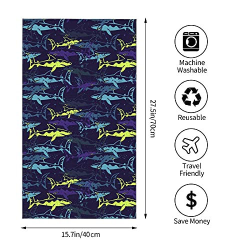 Shark Hand Face Towels Blue Microfiber Towels Soft Bath Towel Absorbent Hand Towels Multipurpose for Bathroom Hotel Gym and Spa Towel 15.7x27.5 Inch
