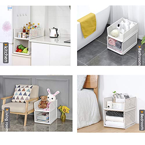 HOUTBY Stackable Wardrobe Organizer Drawer Plastic Storage Shelves Multifunctional Closet Cabinet Cube Basket Bins Organizer Containers for Clothes Shoes Toys Towels Bedroom Living Room
