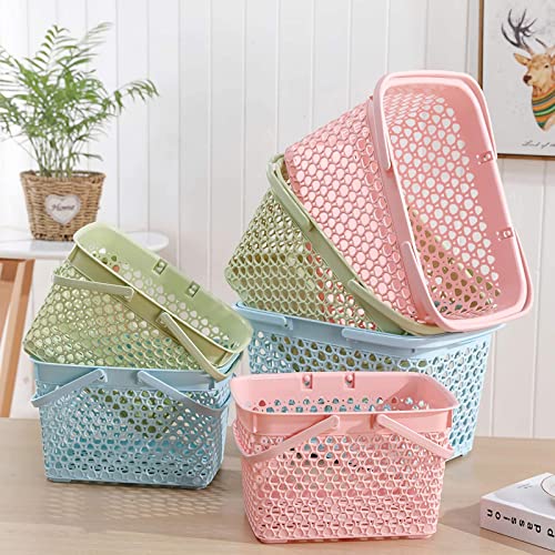 Anyoifax 2 Pack Portable Shower Caddy Tote, Plastic Storage Basket with Handle Bath Organizer Bin for Bathroom, Pantry, Kitchen, College Dorm, Set of 2, Blue & Pink