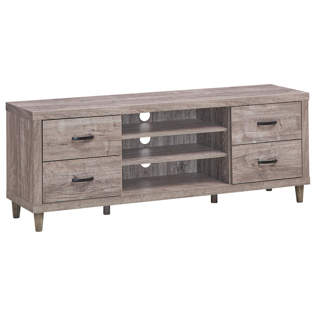 Tangkula Farmhouse TV Stand, Retro Wood Universal Stand for TV's up to 65" Flat Screen, 4 Drawers & 3 Open Shelves with 7 Adjustable Heights, 6 Legs Sturdy Structure, Rustic TV Console Table, Grey