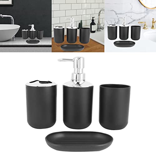 Gazechimp Plastic Bathroom Accessories Set Toothbrush Holder Soap Dispenser Soap Dish Countertop Decor for Dormitory, Black