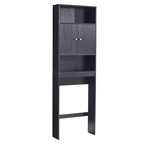 ME2 Bathroom Over The Toilet Storage Cabinet, 77'' Taller Bathroom Organizer Shelf Space-Saving Collect Cabinet with Shelves and Double Doors, Black