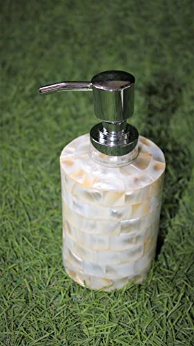 Mother of Pearl Bathroom Accessories Set Farmhouse Bathroom Décor Gift Set for Counter Top Décor, Apartment Essentials Restroom Bathroom Counter Top Accessory Set (Soap Dispenser-Round)