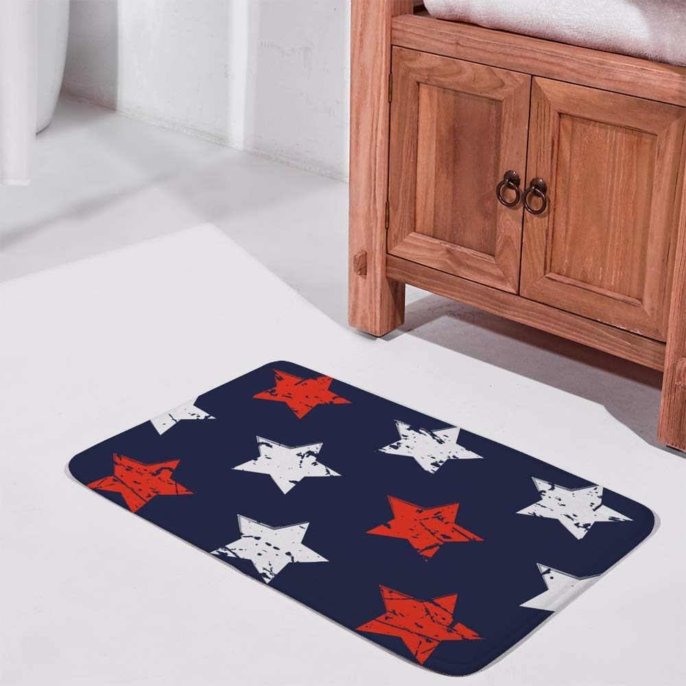 ZHONGJI Non-Slip Bath Mat Bath Rug Hand Drawn Stars Blue Red White Memory Foam Soft Rubber Back Floor Mats Dry Fast Machine Washable Hotel Bathroom 36 x 24 Inch