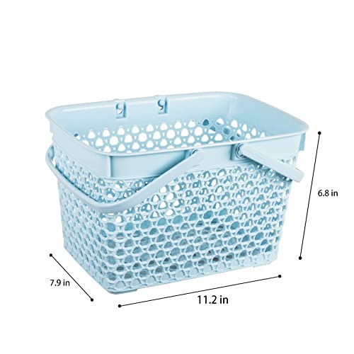 Anyoifax 2 Pack Portable Shower Caddy Tote, Plastic Storage Basket with Handle Bath Organizer Bin for Bathroom, Pantry, Kitchen, College Dorm, Set of 2, Blue & Pink
