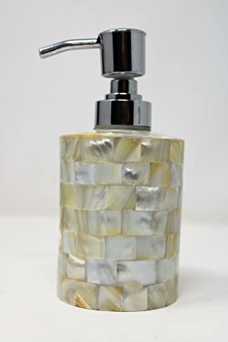 Mother of Pearl Bathroom Accessories Set Farmhouse Bathroom Décor Gift Set for Counter Top Décor, Apartment Essentials Restroom Bathroom Counter Top Accessory Set (Soap Dispenser-Round)