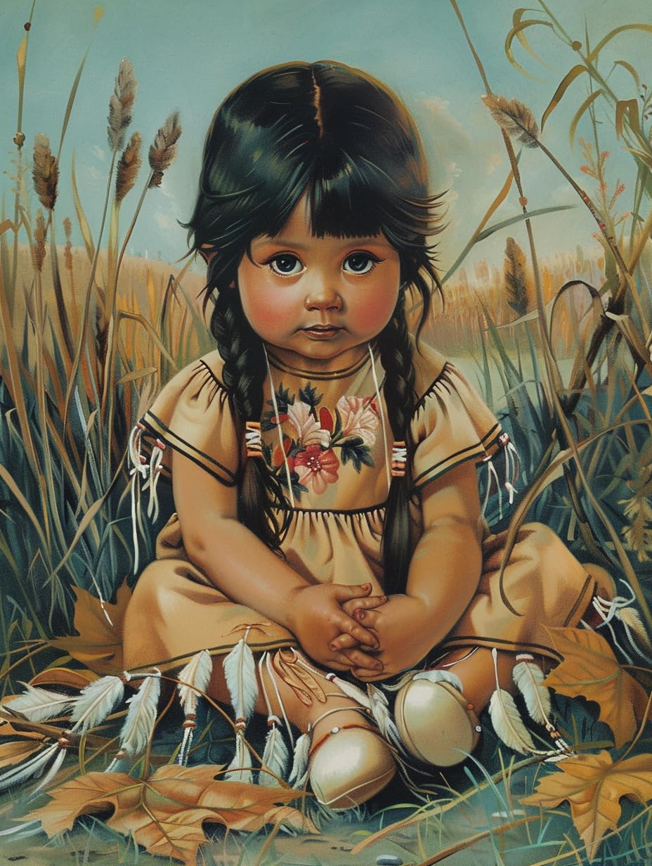 5D Diamond Art Painting Kits for Adults American Native Indian Little Portrait Full Square Drill Diamond Art Accessory Cross Stitch Cute Angel Gems for Wall Decoration Gift 30x40cm/12x16inch