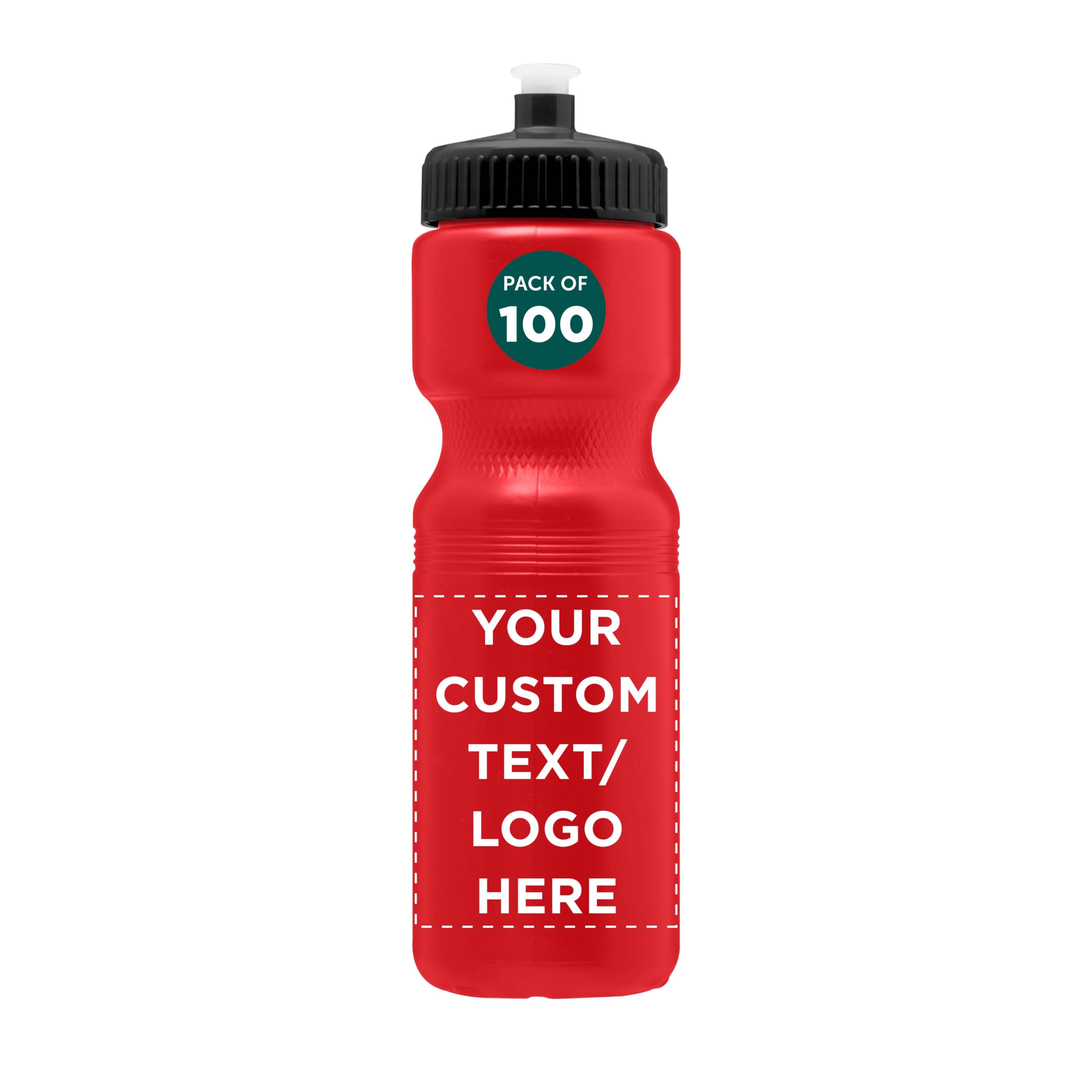DISCOUNT PROMOS 28 oz. Custom Push Cap Plastic Water Bottles Set of 100, Personalized Bulk Pack - Perfect for Gym, Hiking, Camping, Outdoor Sports -Red