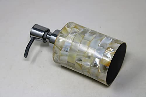 Mother of Pearl Bathroom Accessories Set Farmhouse Bathroom Décor Gift Set for Counter Top Décor, Apartment Essentials Restroom Bathroom Counter Top Accessory Set (Soap Dispenser-Round)