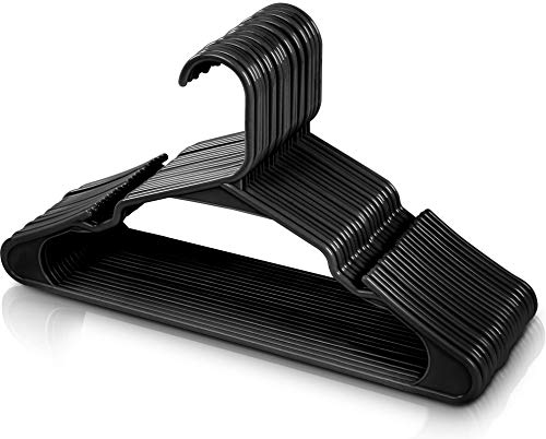 Utopia Home Plastic Hangers 100 Pack - Durable, Slim & Sleek Hangers with Shoulder Grooves - White & Black Clothes Hangers