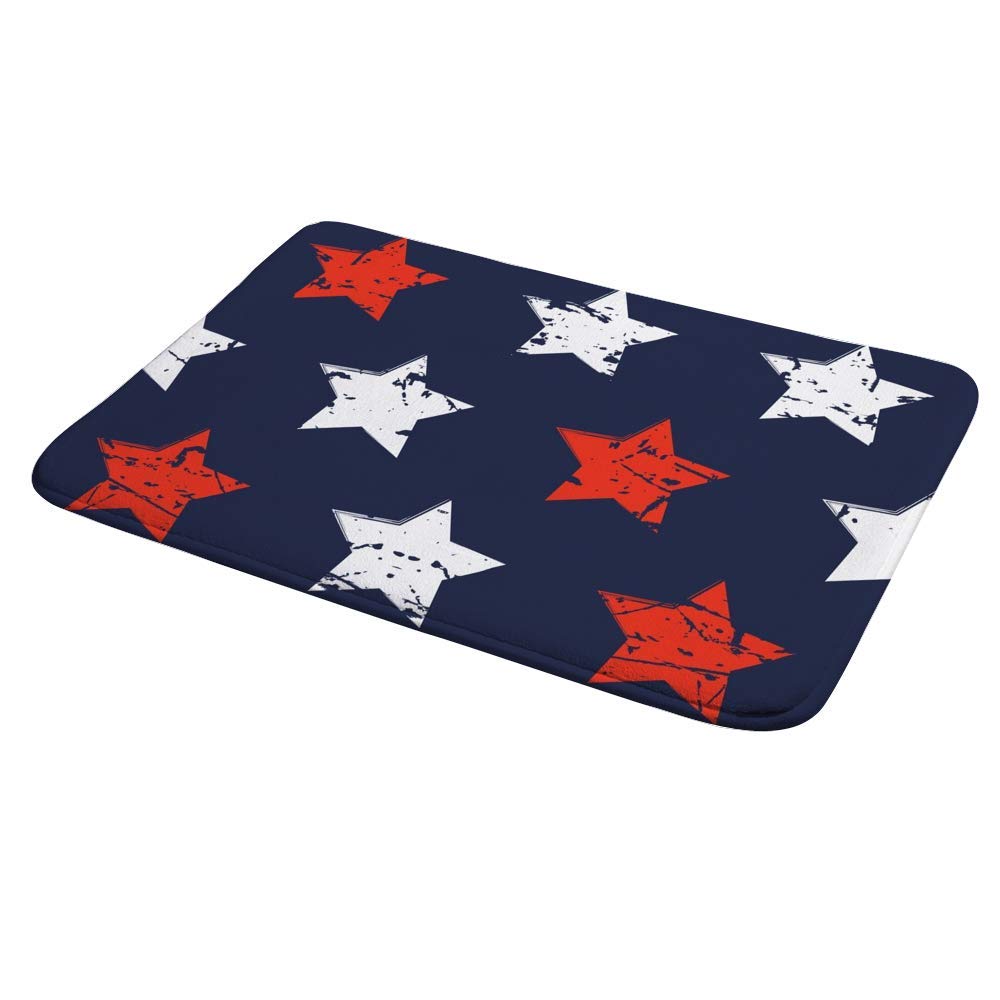 ZHONGJI Non-Slip Bath Mat Bath Rug Hand Drawn Stars Blue Red White Memory Foam Soft Rubber Back Floor Mats Dry Fast Machine Washable Hotel Bathroom 36 x 24 Inch