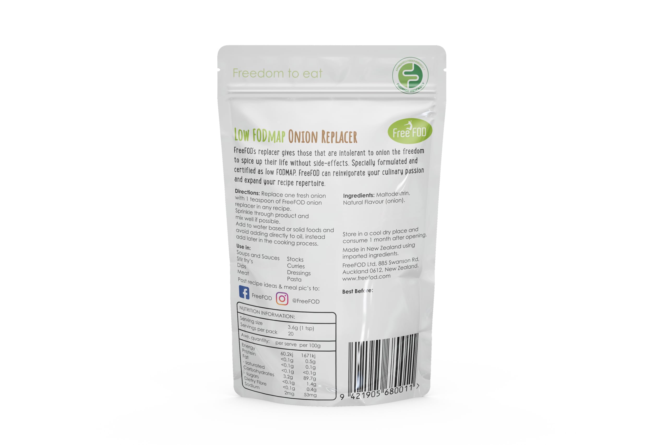 FreeFOD Onion Replacer | Low FODMAP Onion Seasoning | Made with Real Onion Oil | 72g | GMO-FREE