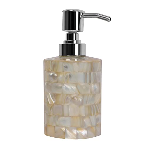 Mother of Pearl Bathroom Accessories Set Farmhouse Bathroom Décor Gift Set for Counter Top Décor, Apartment Essentials Restroom Bathroom Counter Top Accessory Set (Soap Dispenser-Round)