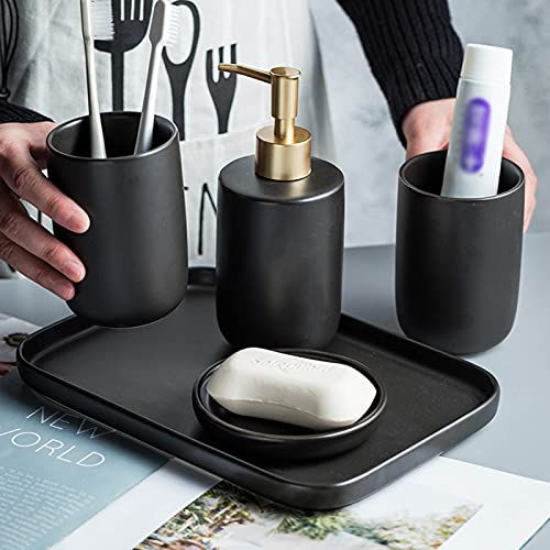 LJXX Bathroom Accessory Set, 4 Pieces Ceramic White Bathroom Accessories for Home and Hotel,Includes Soap Dish, Soap Dispenser Pump, Tumbler, Toothbrush Holder (White)