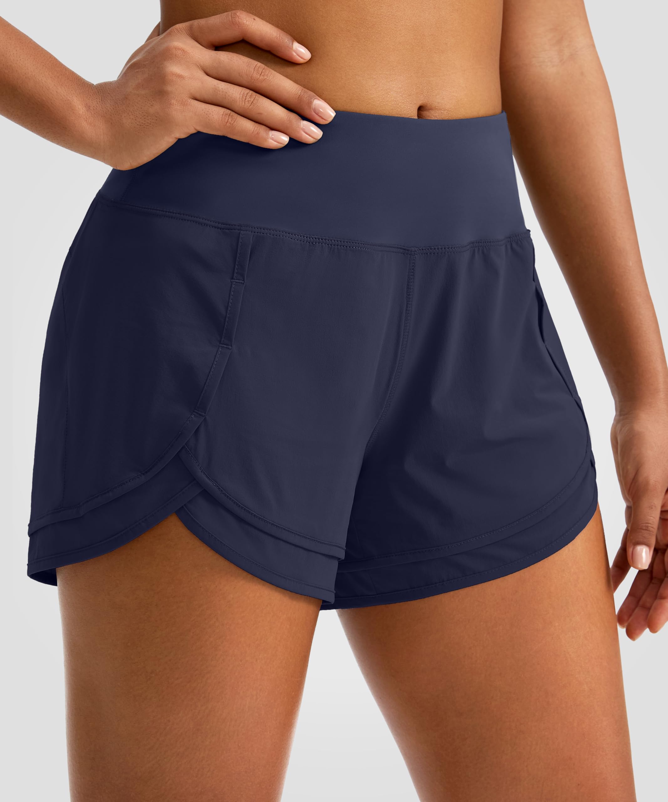 Women's Running Shorts High Waisted Quick-Dry 3 Inch Gym Workout Athletic Shorts for Women with Zipper Pocket(Navy Blue, XS)