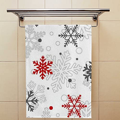 Vantaso Bath Hand Towels Set of 2 Christmas Gray Red Snowflakes Soft and Absorbent Washcloths Kitchen Hand Towel for Bathroom Hotel Gym Spa