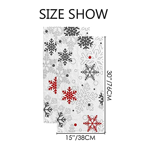 Vantaso Bath Hand Towels Set of 2 Christmas Gray Red Snowflakes Soft and Absorbent Washcloths Kitchen Hand Towel for Bathroom Hotel Gym Spa