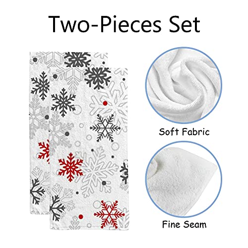 Vantaso Bath Hand Towels Set of 2 Christmas Gray Red Snowflakes Soft and Absorbent Washcloths Kitchen Hand Towel for Bathroom Hotel Gym Spa