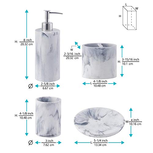 ZCCZ Bathroom Accessory Set, 4 Pcs Marble Look Bathroom Vanity Countertop Accessory Set Bathroom Décor Sets Accessories with Soap Dispenser Bathroom Toothbrush Holder Set, Bathroom Tumbler, Soap Dish