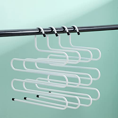 Kyraton Pants Hangers S-Shaped Non-Slip 4-Pack Trouser Hanger PP Hanger, Closet Space Saving, Hangers Closet Storage Organizer for Pants, Jeans, Scarves, Towels Hanging (White).