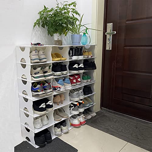 LGAQCOX 2 Pcs of 4 Tier Shoe Rack, Free Standing Shoe Racks for Closet, Free-Combination Narrow Shoe Storage Organizer for Bedroom & Entryway, Space Saver Stackable Shoe Shelf, Easy Assembly,White