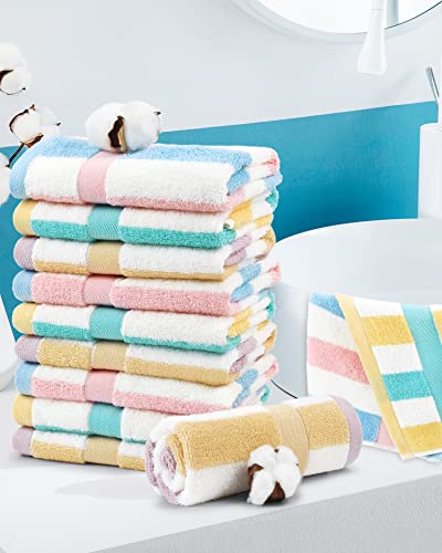 Striped Washcloths 24 Pack 6-Color Bundle - Cotton Wash Cloths for Body and Face 13 x 13 Inches