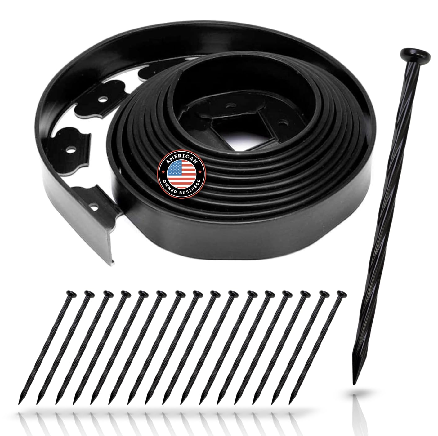 Instant Edging - Black 20ft Premium No Dig Yard Edging Kit, for Landscaping, and Flower Gardens - (2" High) - Includes 18 Edging Stakes (Black)