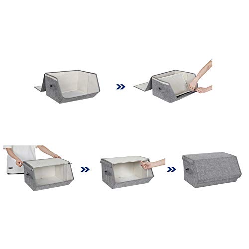 SONGMICS Stackable Storage Bins, Set of 2 Fabric Storage Boxes with Lids, with Magnetic Closures, Lid Can Stay Open after Stacking, 19.7 x 13.8 x 9.8 Inches, Light Gray URLB03GY