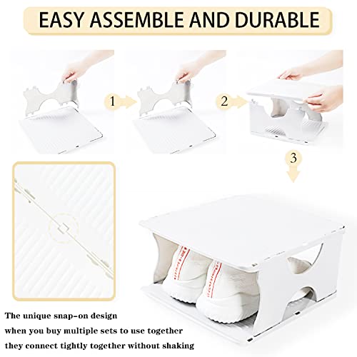LGAQCOX 2 Pcs of 4 Tier Shoe Rack, Free Standing Shoe Racks for Closet, Free-Combination Narrow Shoe Storage Organizer for Bedroom & Entryway, Space Saver Stackable Shoe Shelf, Easy Assembly,White