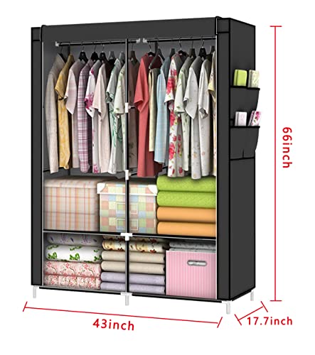 YOUUD Wardrobe Storage Closet Clothes Portable Wardrobe Storage Closet Portable Closet Organizer Portable Closets Wardrobe Closet Organizer Shelf Wardrobe Clothes Organizer Standing Closet Black