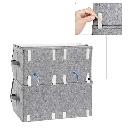 SONGMICS Stackable Storage Bins, Set of 2 Fabric Storage Boxes with Lids, with Magnetic Closures, Lid Can Stay Open after Stacking, 19.7 x 13.8 x 9.8 Inches, Light Gray URLB03GY