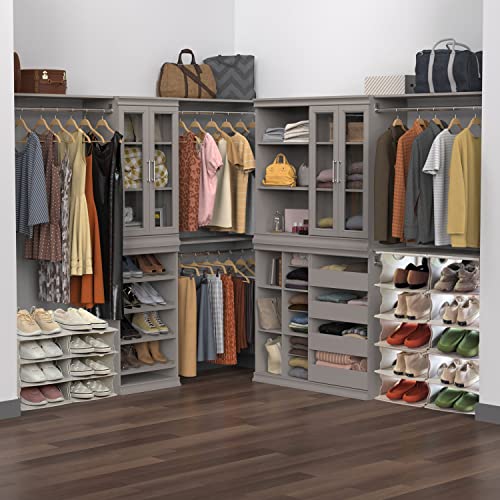 LGAQCOX 2 Pcs of 4 Tier Shoe Rack, Free Standing Shoe Racks for Closet, Free-Combination Narrow Shoe Storage Organizer for Bedroom & Entryway, Space Saver Stackable Shoe Shelf, Easy Assembly,White