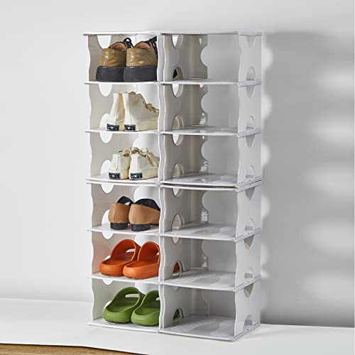 LGAQCOX 2 Pcs of 4 Tier Shoe Rack, Free Standing Shoe Racks for Closet, Free-Combination Narrow Shoe Storage Organizer for Bedroom & Entryway, Space Saver Stackable Shoe Shelf, Easy Assembly,White