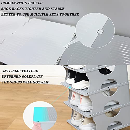 LGAQCOX 2 Pcs of 4 Tier Shoe Rack, Free Standing Shoe Racks for Closet, Free-Combination Narrow Shoe Storage Organizer for Bedroom & Entryway, Space Saver Stackable Shoe Shelf, Easy Assembly,White