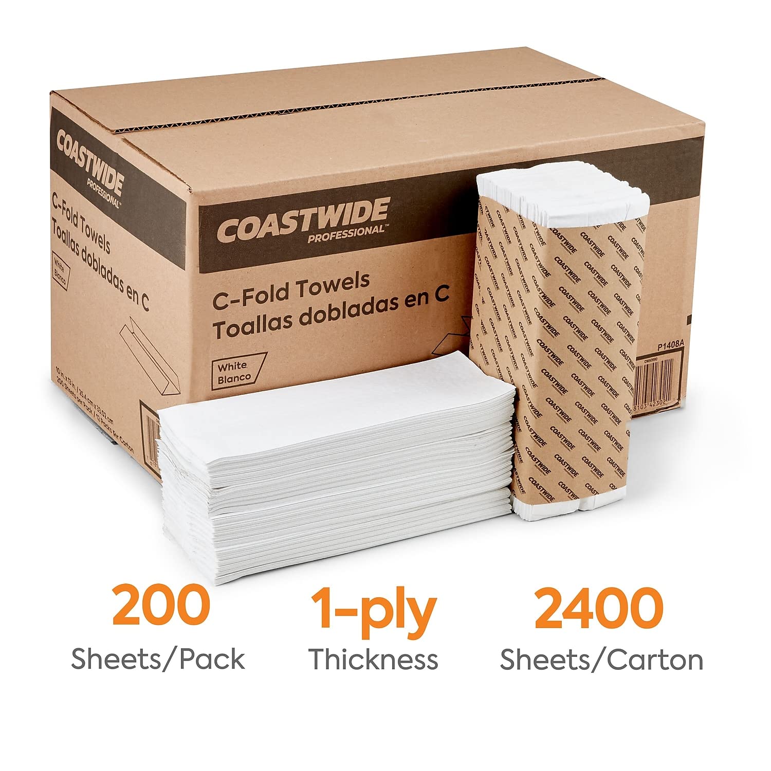 Coastwide C-Fold Paper Towels, 1-Ply, 200 Sheets/Pack, 2400/Carton (CW58047)