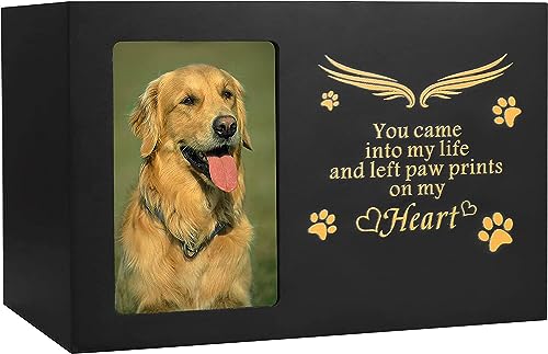 BAMTALK Pet Urns for Dogs or Cat Ashes, Dog Keepsake Box Cremation Urn, Pet Memorial Box, Pet Cremation Urn with Photo Frame,Large Wooden Urn for Dog Ashes, Pet Loss Memorial Gifts (170 Cubic Inches)