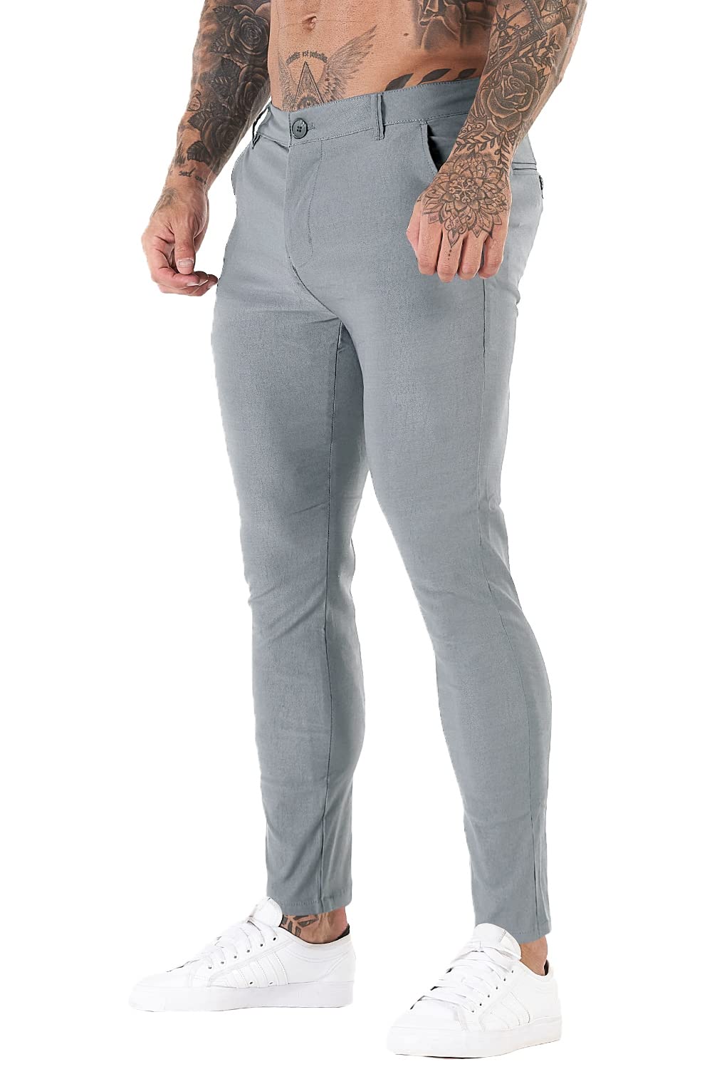GINGTTO Grey Dress Pants for Men,Chinos Pants Men Slim Fit Stretch Size 32