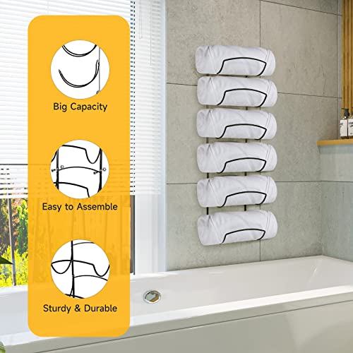 Towel Rack,Towel Holder for Bathroom Wall, Wall Towel Rack for Rolled Towels Wall Mounted Storage Organizer for Towels,Robes,Wine, Yoga Mat(Black)