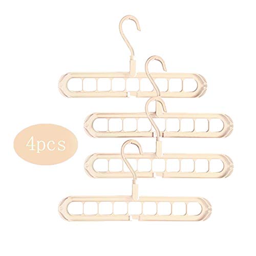 Magic Space Saving Closet Hanger Foldable Non Slip Clothes Hangers 360 Degrees Rotation (Pack of 4) (Beige)