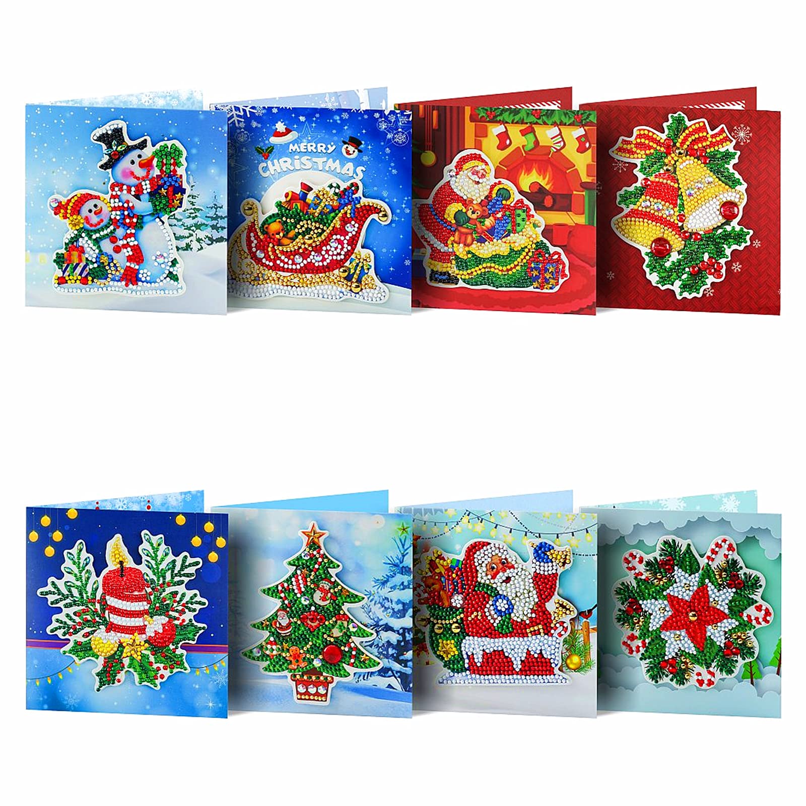 Huacan Christmas Cards 5D DIY Diamond Painting Round Drill Greeting Thank You Cards Creative 8 Packs