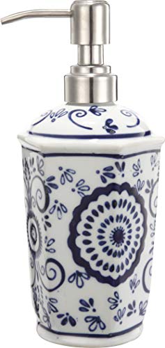 A&B Home 4 Piece Blue & White Ceramic Bathroom Set w/Soap Dispenser Toothbrush Holder Tumbler & Soap Dish