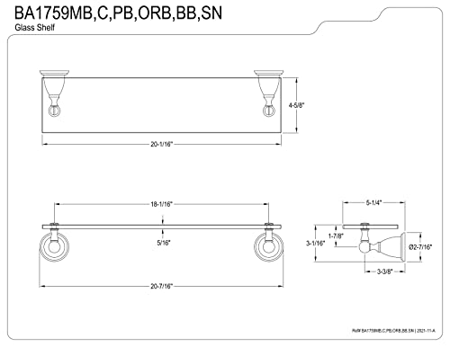 Kingston Brass BA1759SN Heritage Glass Shelf, 18", Brushed Nickel