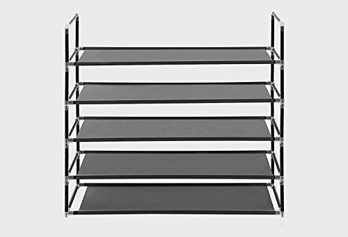 4SGM 5 Tiers Shoe Rack Space Saving Shoe Tower Shelf Storage Organizer Stand Cabinet Bench Stackable - Holds 20-25 Pair of Shoes Easy to Assemble - No Tools Required