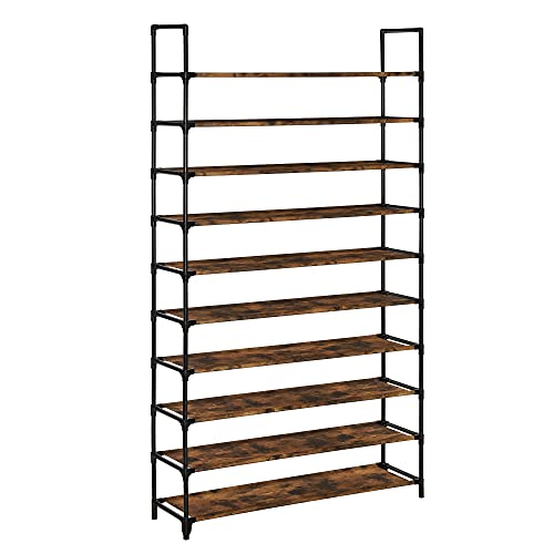 SONGMICS 10-Tier Shoe Rack, Storage Storage Organizer, Holds up to 50 Pairs, Metal Frame, Non-Woven Fabric, for Living Room, Hallway, 39.4 x 11 x 68.9 Inches, Brown ULSR010X12