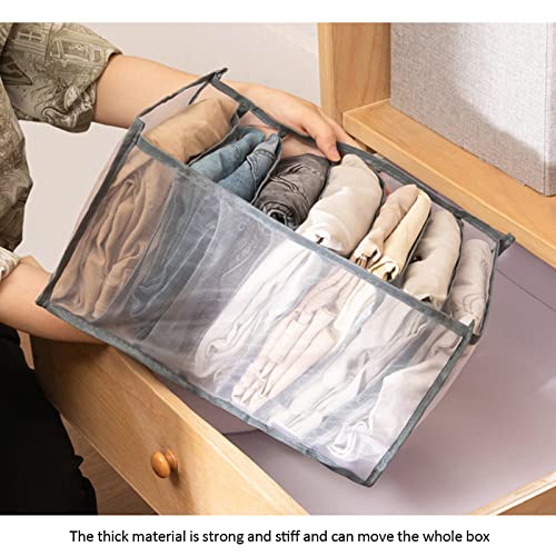 funluck Drawer Organizer for Clothes Jeans Compartment Storage Box Wardrobe Closet Organizers Storage Baskets Foldable Easy to Clean Save Space Clothes Drawer Mesh for Bedroom (2Gy,7grids-M)