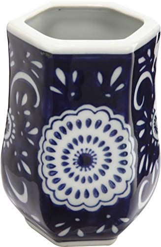 A&B Home 4 Piece Blue & White Ceramic Bathroom Set w/Soap Dispenser Toothbrush Holder Tumbler & Soap Dish