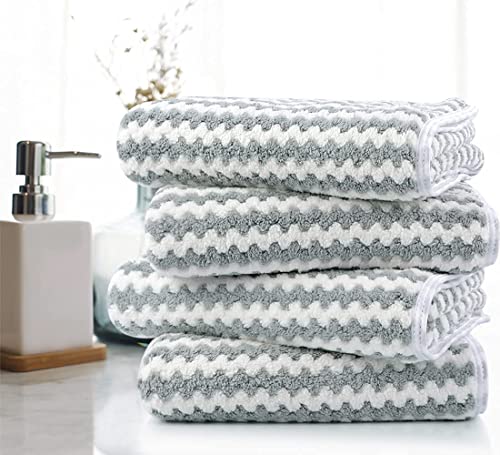 KinHwa Microfiber Hand Towels for Bathroom Super Soft Hand Towel Absorbent Striped Bathroom Hand Towels for Spa Face Gym Sports 16inch x 30inch 4 Pack Greyish-Green