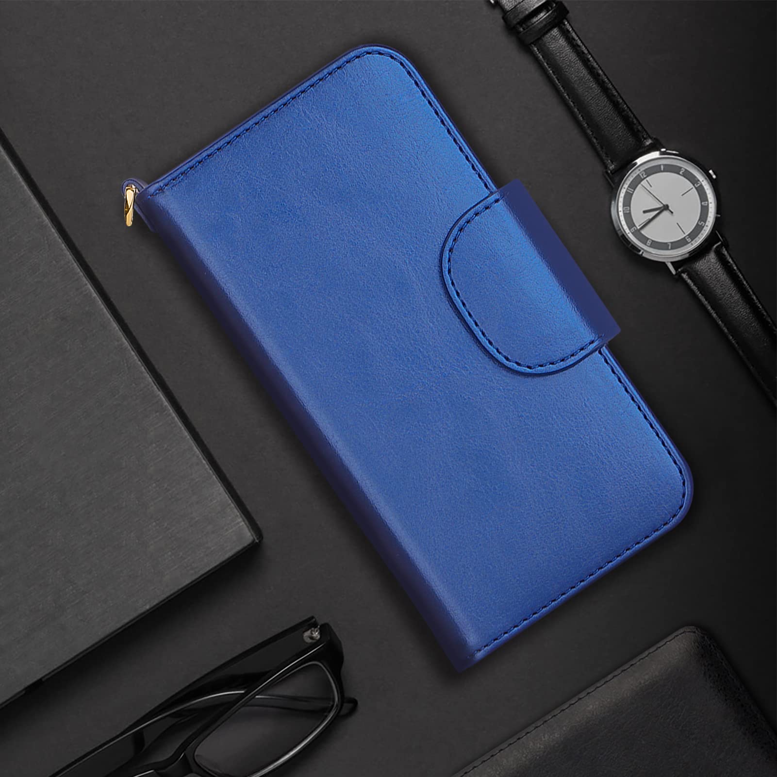 FYY Compatible with iPhone 12 Mini Case, [Kickstand Feature] Luxury PU Leather Wallet Case Flip Folio Cover with [Card Slots] and [Note Pockets] for iPhone 12 Mini 5G 5.4" Navy